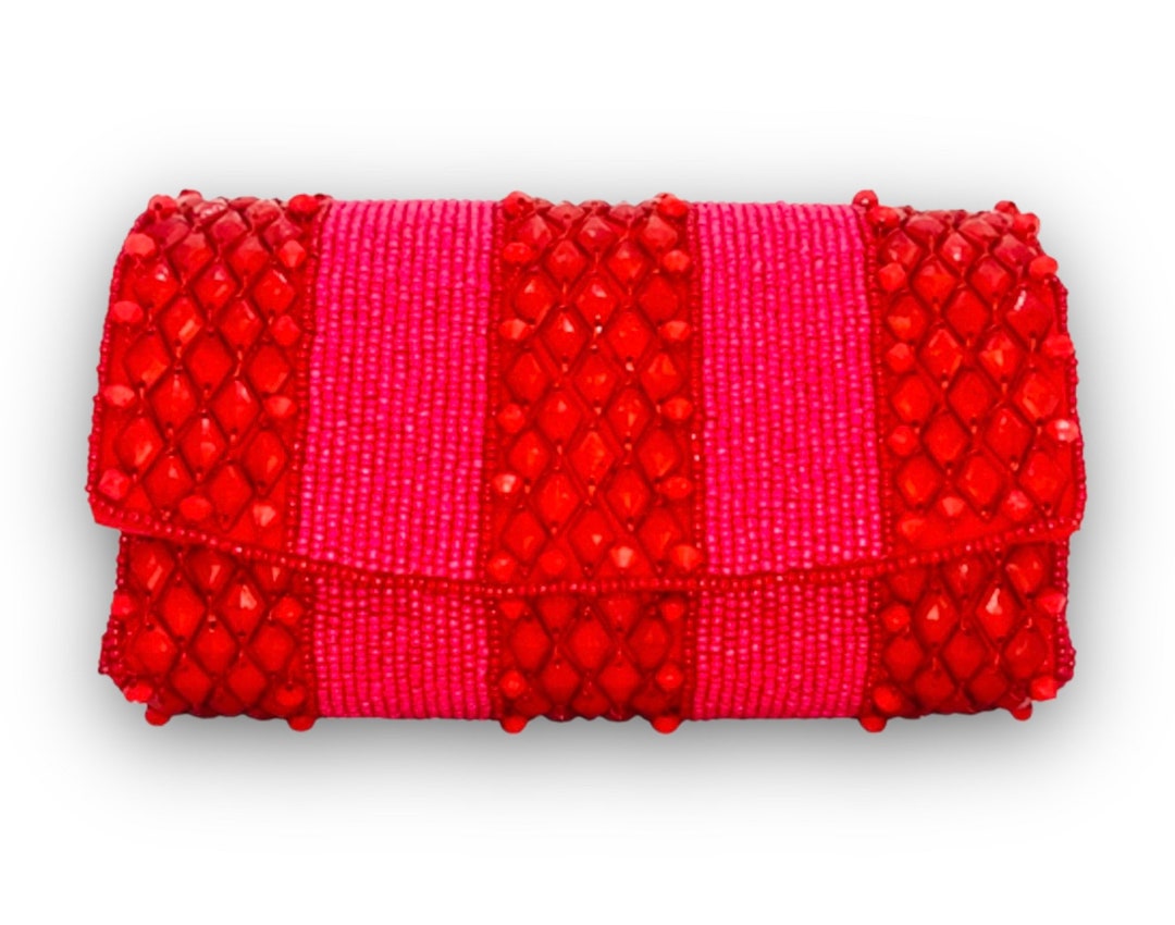 Ruby Red Clutch / Tube Bead / Celebration Handbag / Statement Handbag ...