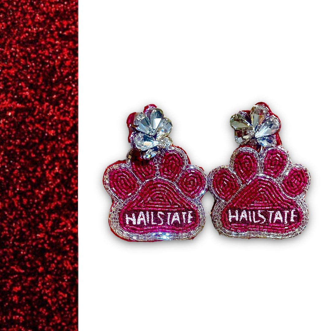 Hail State Jewel Paw / Mississippi State / Beaded Earrings / Seed Bead ...