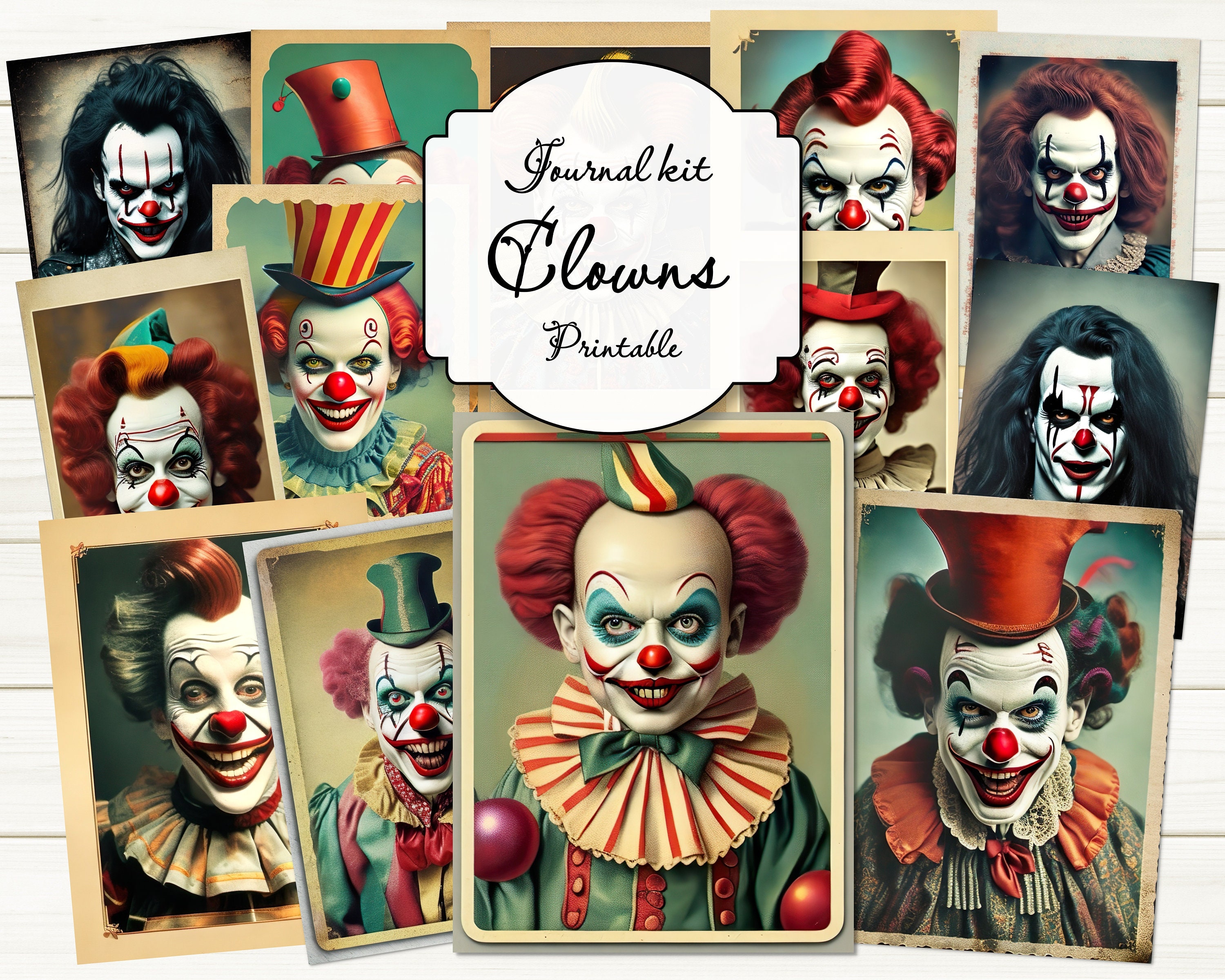 Clown Junk Journal Kit, Vintage Creepy Clowns, Printable Journal Cards ...