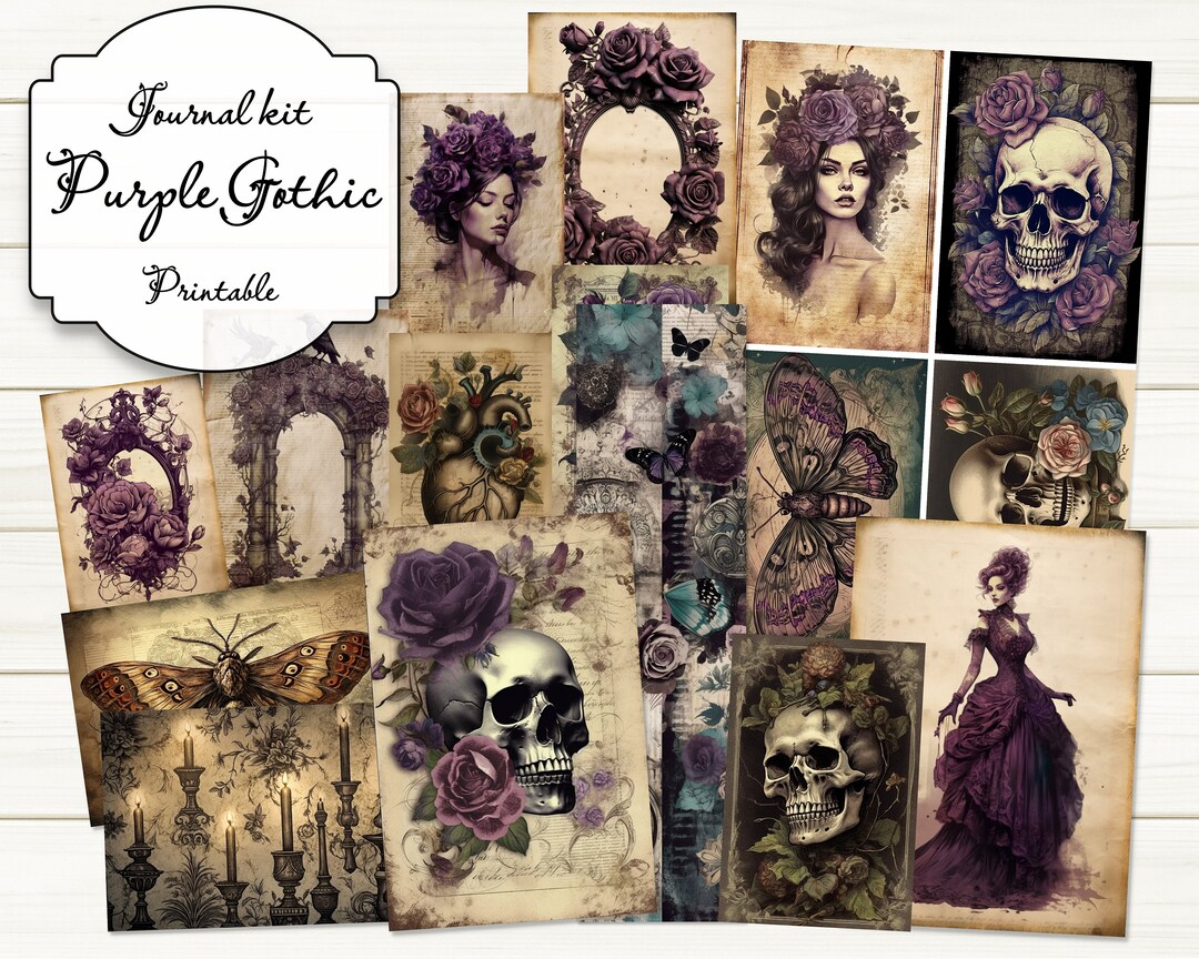 Purple Gothic Junk Journal Kit, Printable Ephemera Pack, Vintage ...