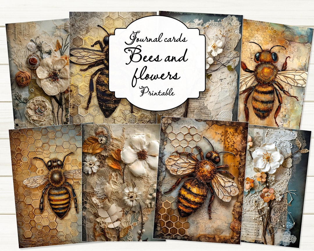 ATC Cards With Bees and Flowers, Printable Journal Cards Set, Floral ...