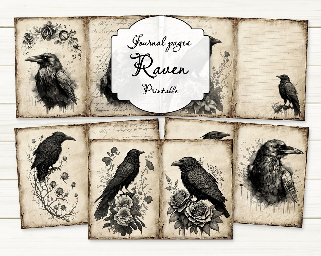 Gothic Raven Journal Pages With Black Raven, Crow, Roses, Printable ...