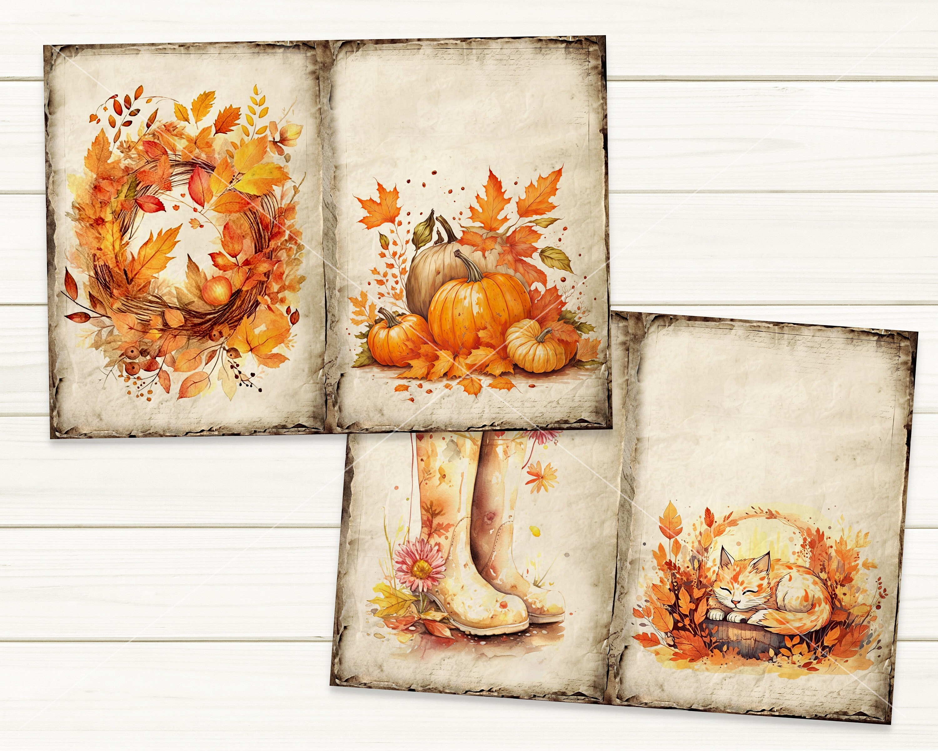 Autumn Journal Pages With Watercolor Fall Leaves Rain Boots - Etsy