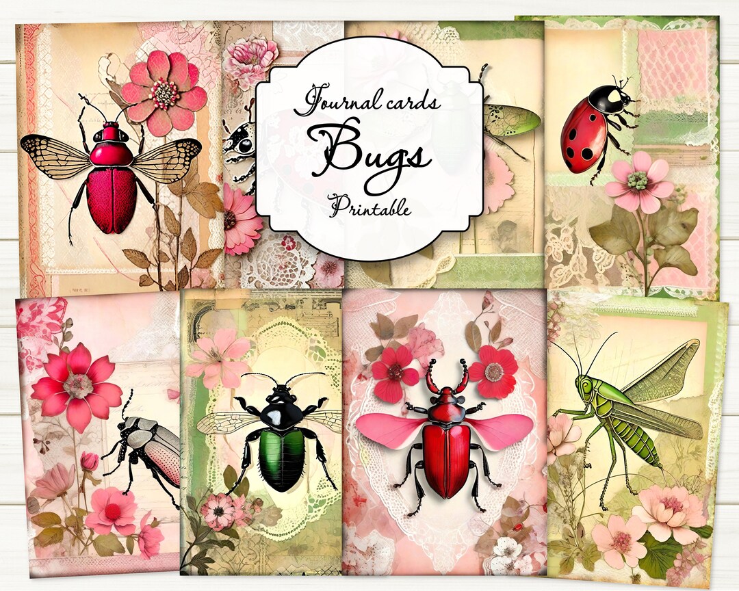 Bugs and Insects ATC Cards, Mixed Media Style, Printable Journaling ...