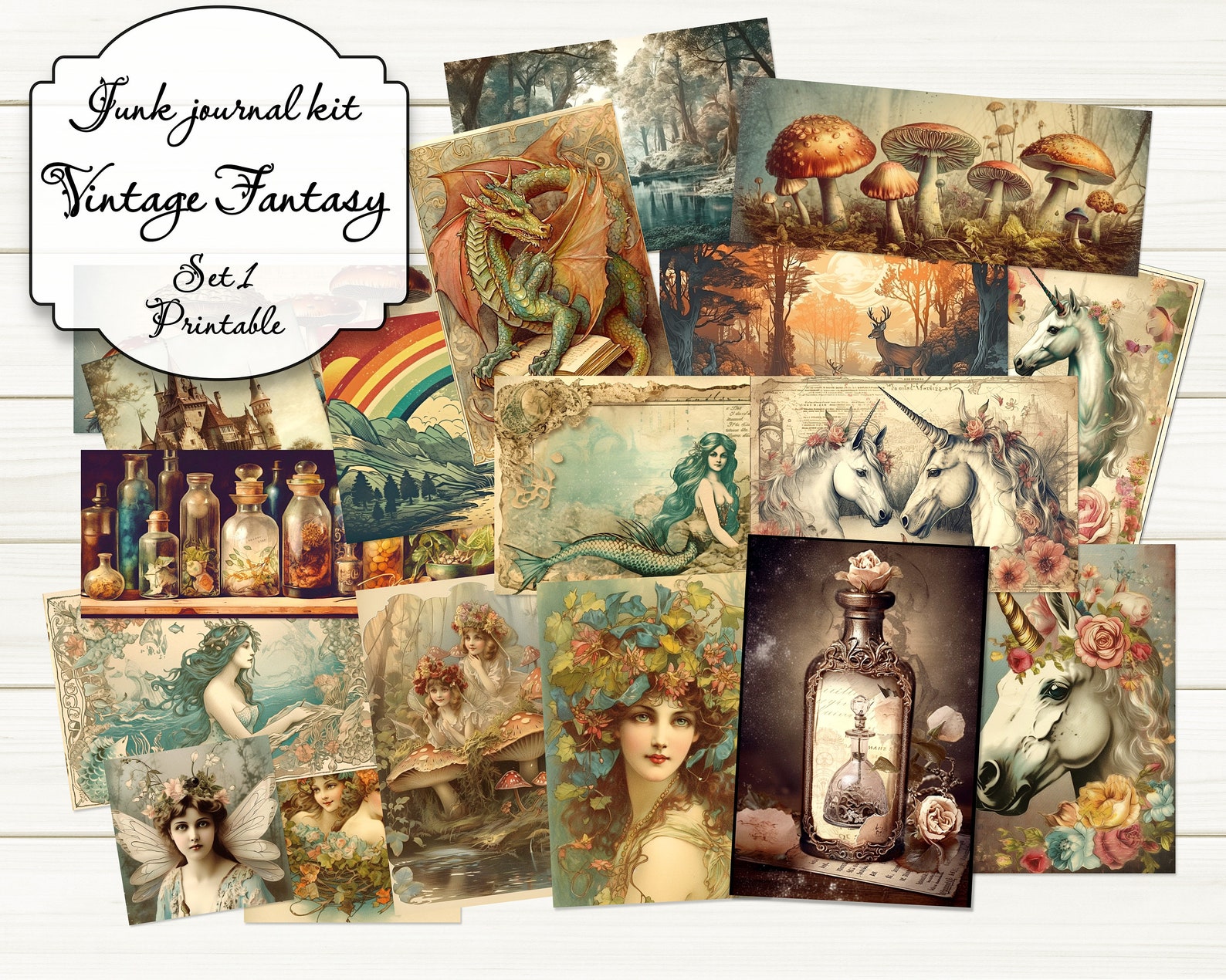 Journal Ephemera With Fantasy Images Mermaid Unicorn - Etsy