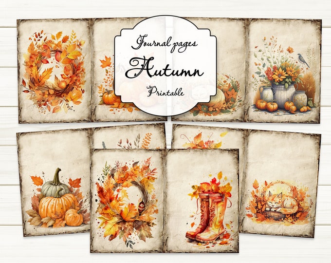 Autumn Journal Pages With Watercolor Fall Leaves, Rain Boots, Pumpkins ...