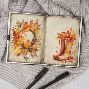 Autumn Journal Pages With Watercolor Fall Leaves Rain Boots - Etsy