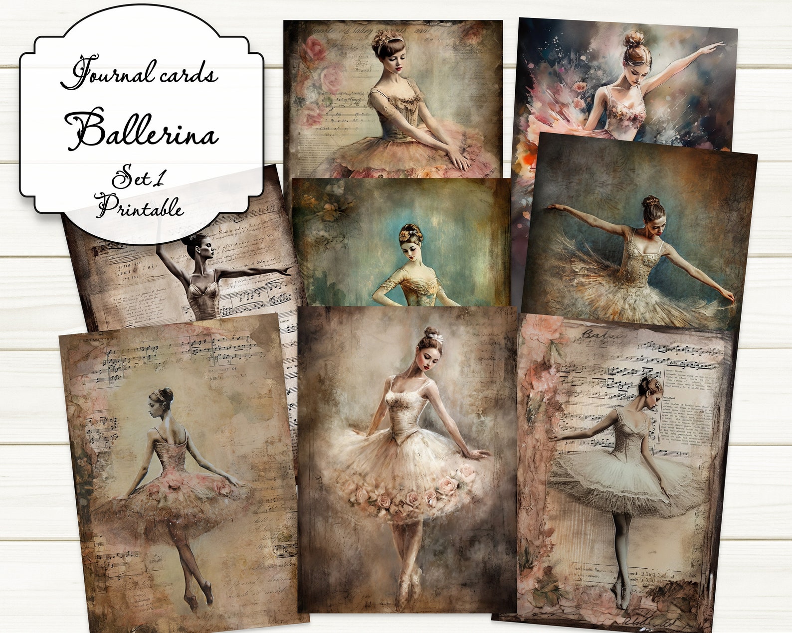 Ballerina Journaling Cards, Mixed Media Style ATC Cards, Printable ...
