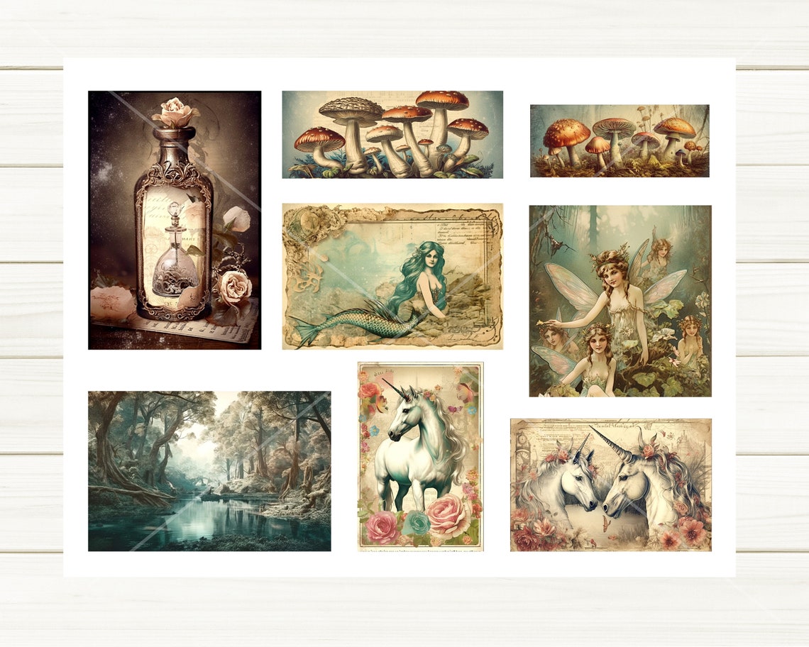 Journal Ephemera With Fantasy Images Mermaid Unicorn - Etsy