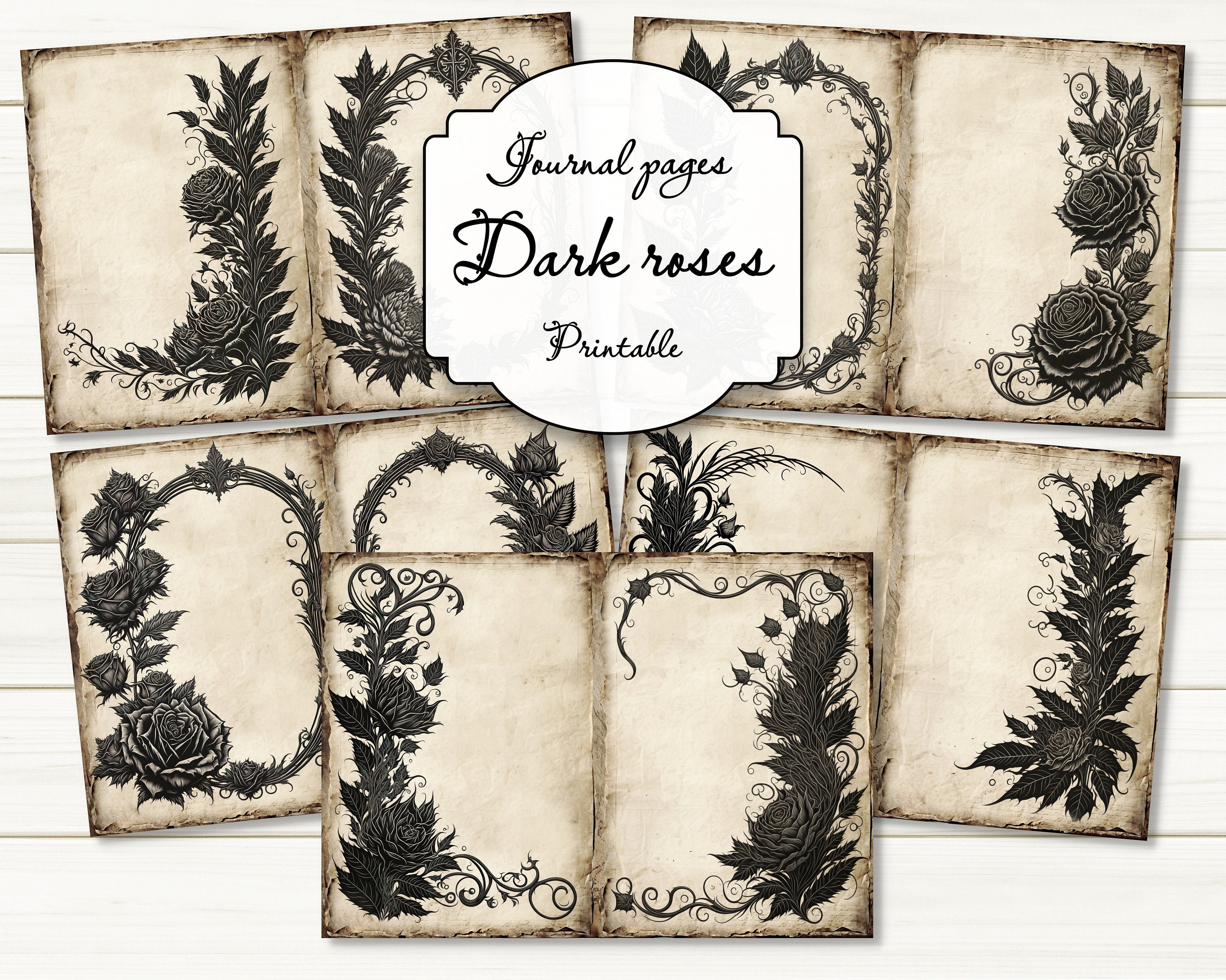 Black Roses Gothic Journal Pages, Printable Vintage Junk Journal Kit ...