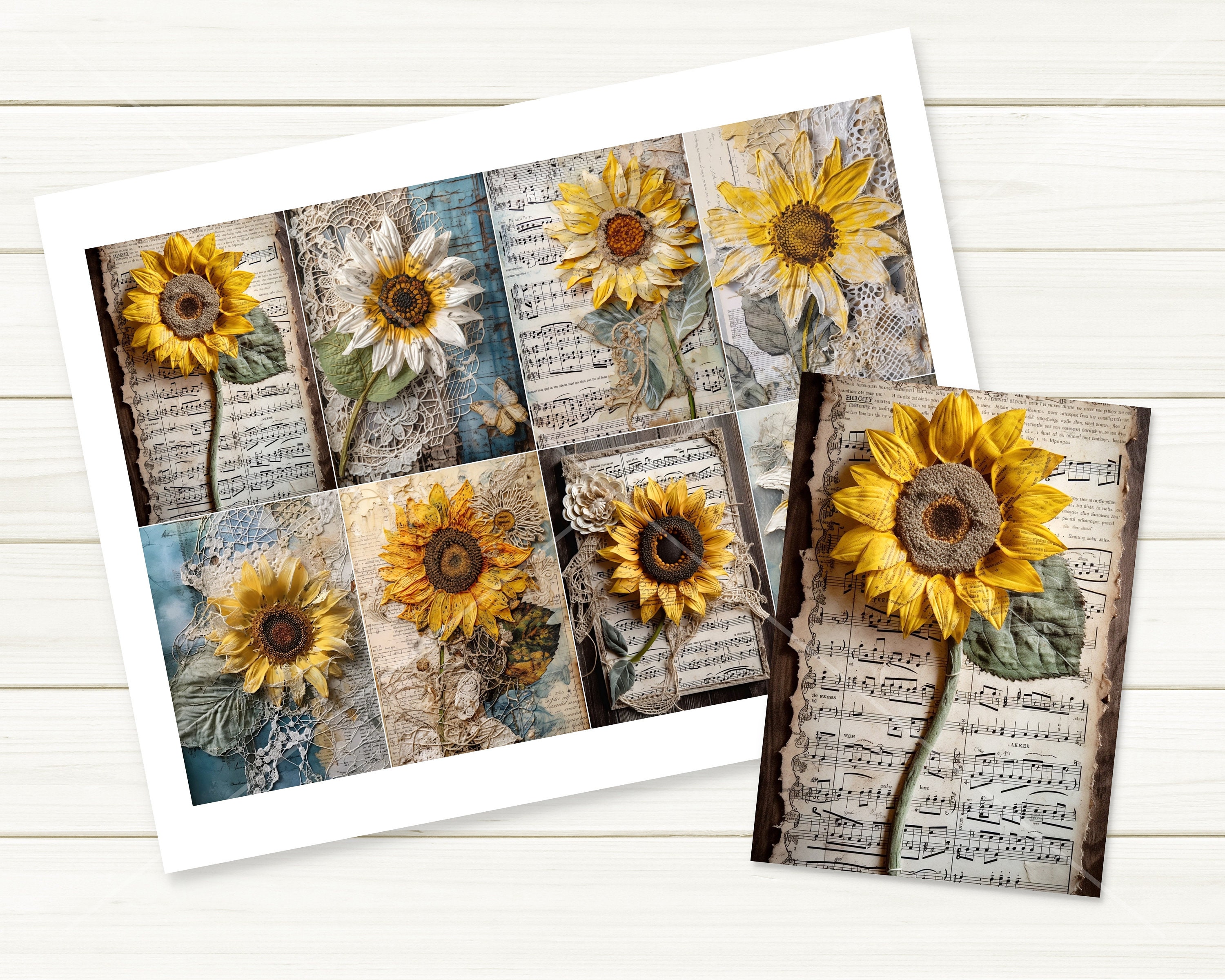 Mixed Media Style ATC Cards With Sunflowers, Printable Journal Cards ...