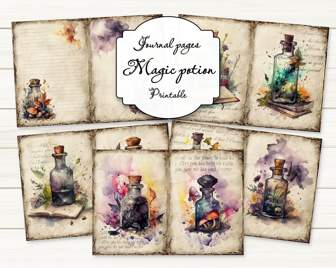Magic Potion Journal Pages With Elixir, Spells Vials and Bottles ...