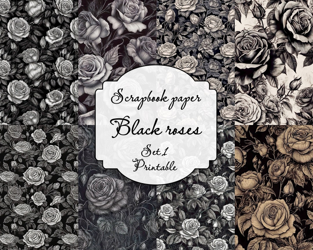 Black Roses Scrapbook Paper, Digital Vintage Paper, Journaling Paper ...