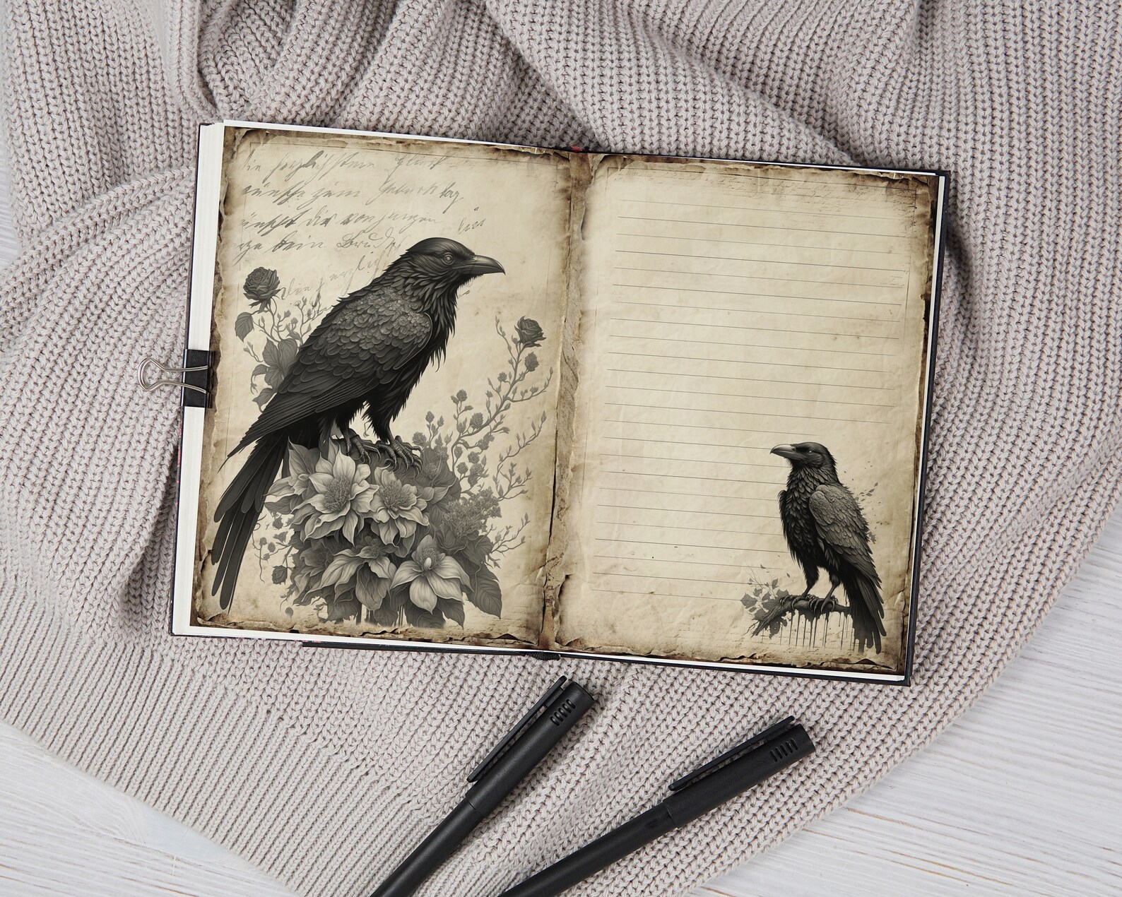 Gothic Raven Journal Pages With Black Raven Crow Roses - Etsy