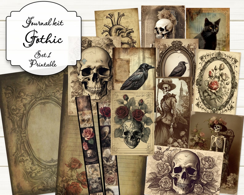 Gothic Junk Journal Kit, Printable Ephemera Pack, Journal Pages ...