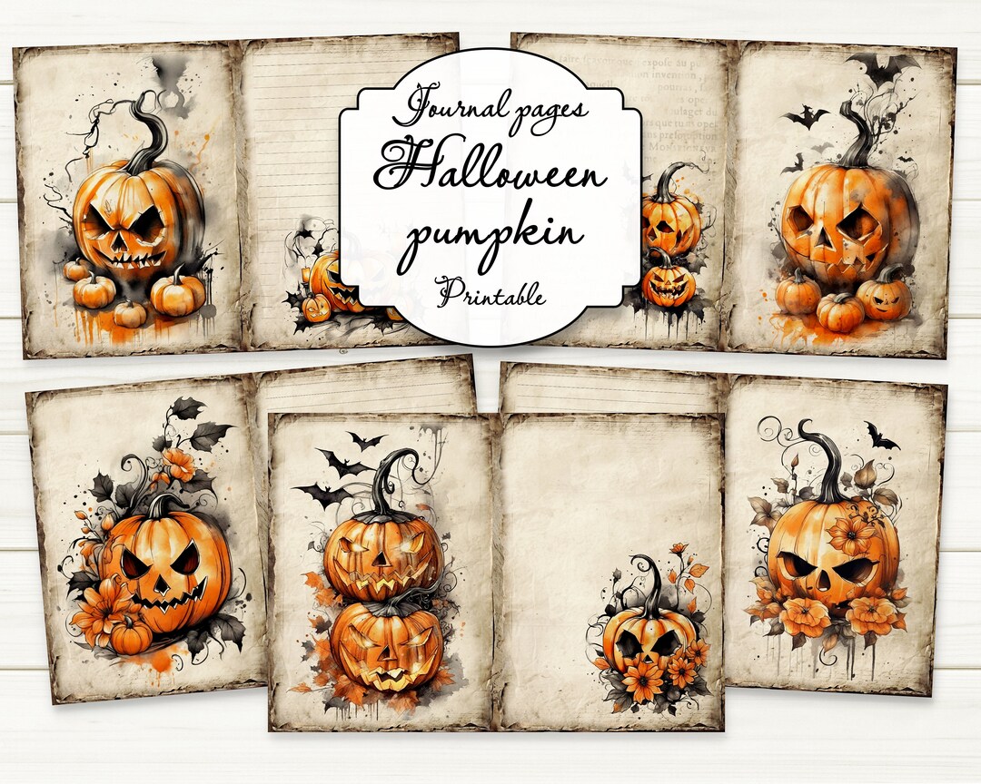 Halloween Pumpkin Journal Pages With Carved Pumpkin, Printable Vintage ...