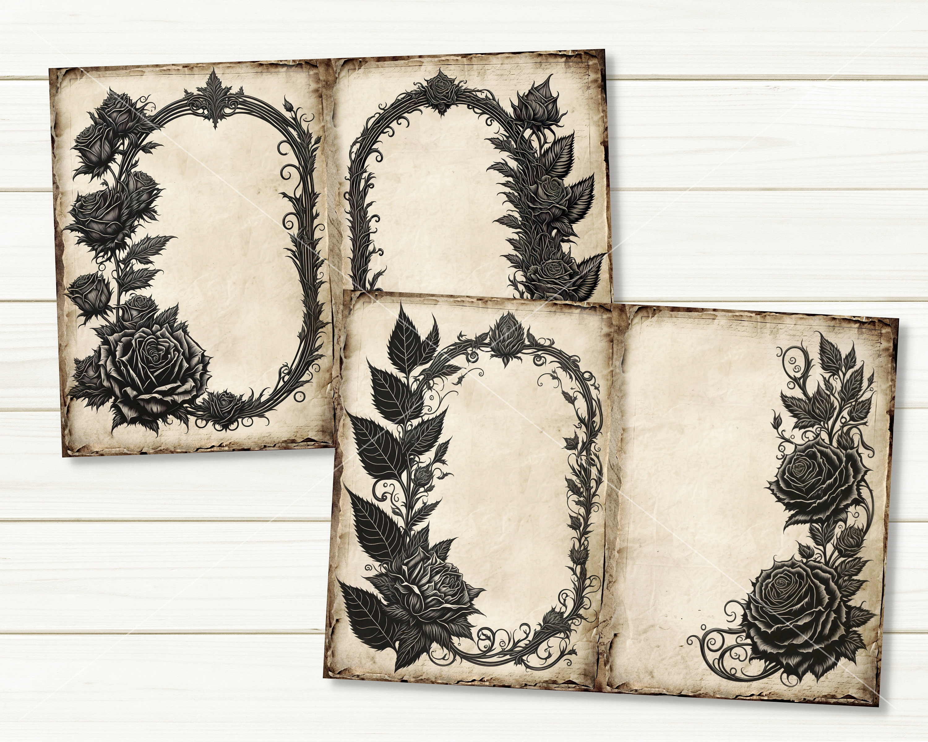 Black Roses Gothic Journal Pages, Printable Vintage Junk Journal Kit ...