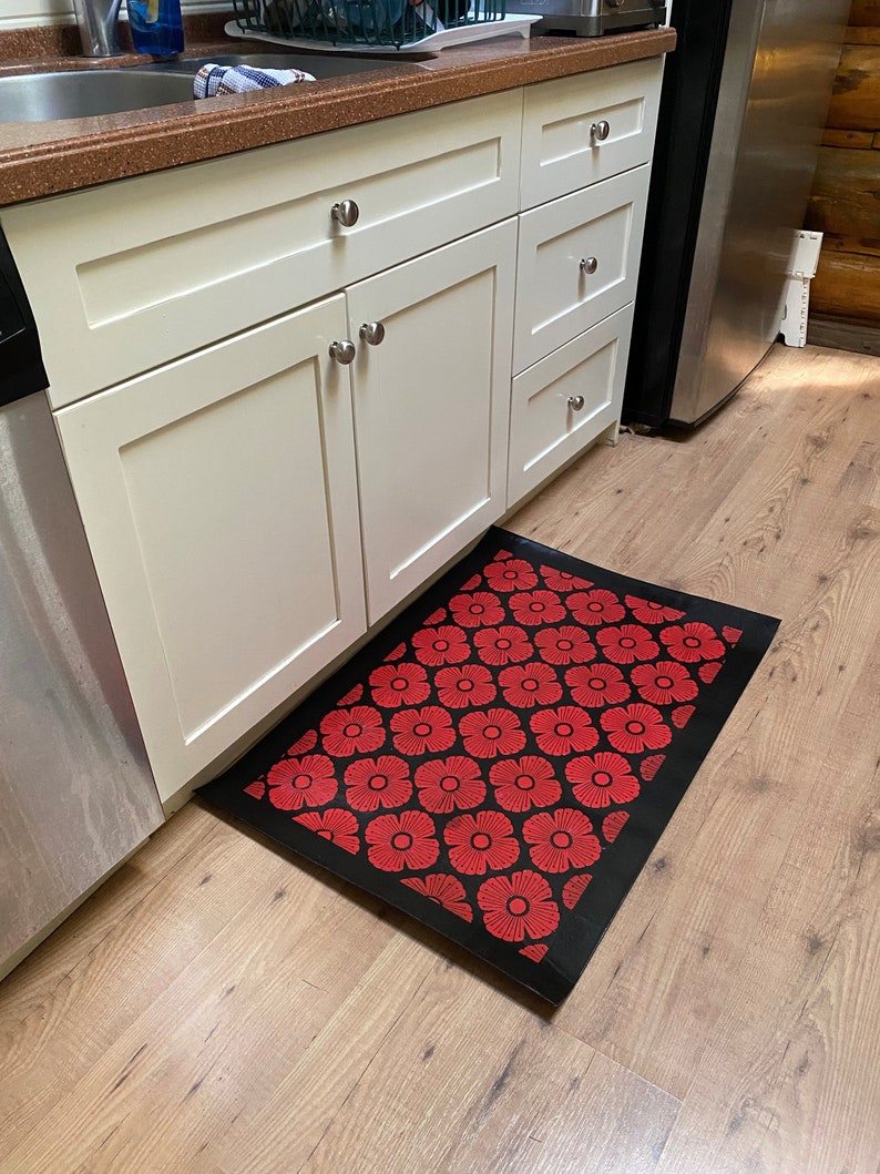 Red and Black Handpainted Canvas Floor Cloth - Etsy