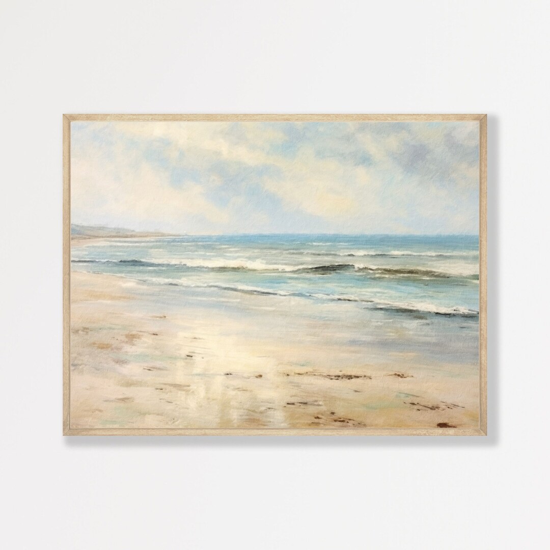 Muted Ocean Painting: Retro Beach Seascape Wall Art - Etsy