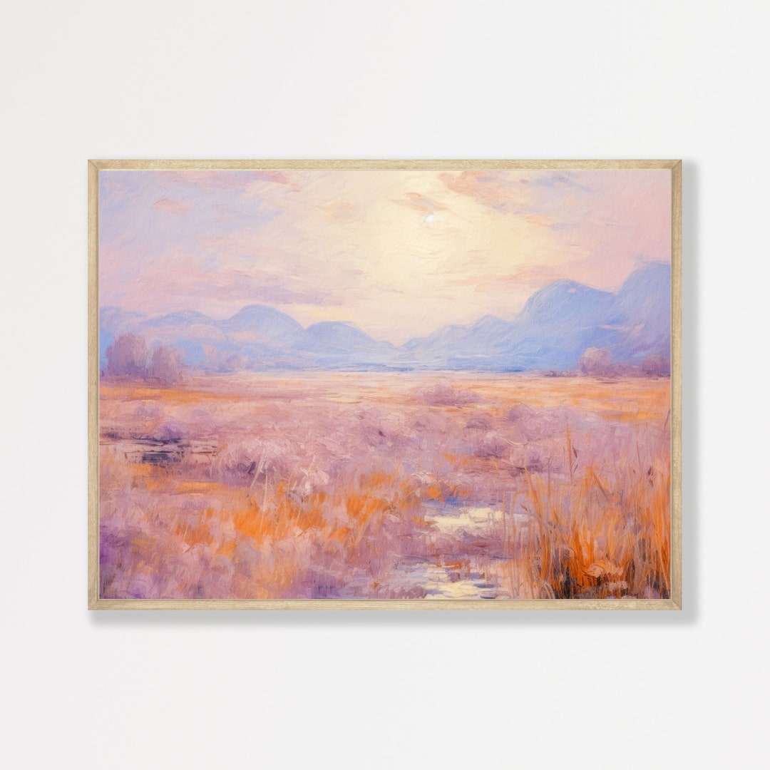 Pastel Landscape Print | Preppy Aesthetic Wall Art | Muted Pink Oil ...