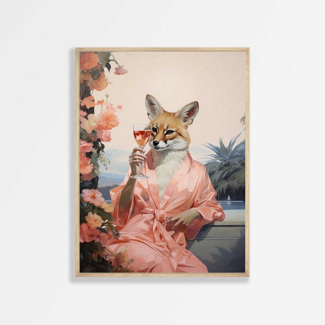 Fox Cocktail Print: Minimal Apartment Wall Art - Etsy