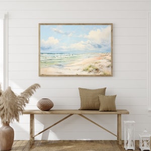 Muted Beach Wall Print | Retro Coastal Oil Painting | Minimal Aesthetic ...