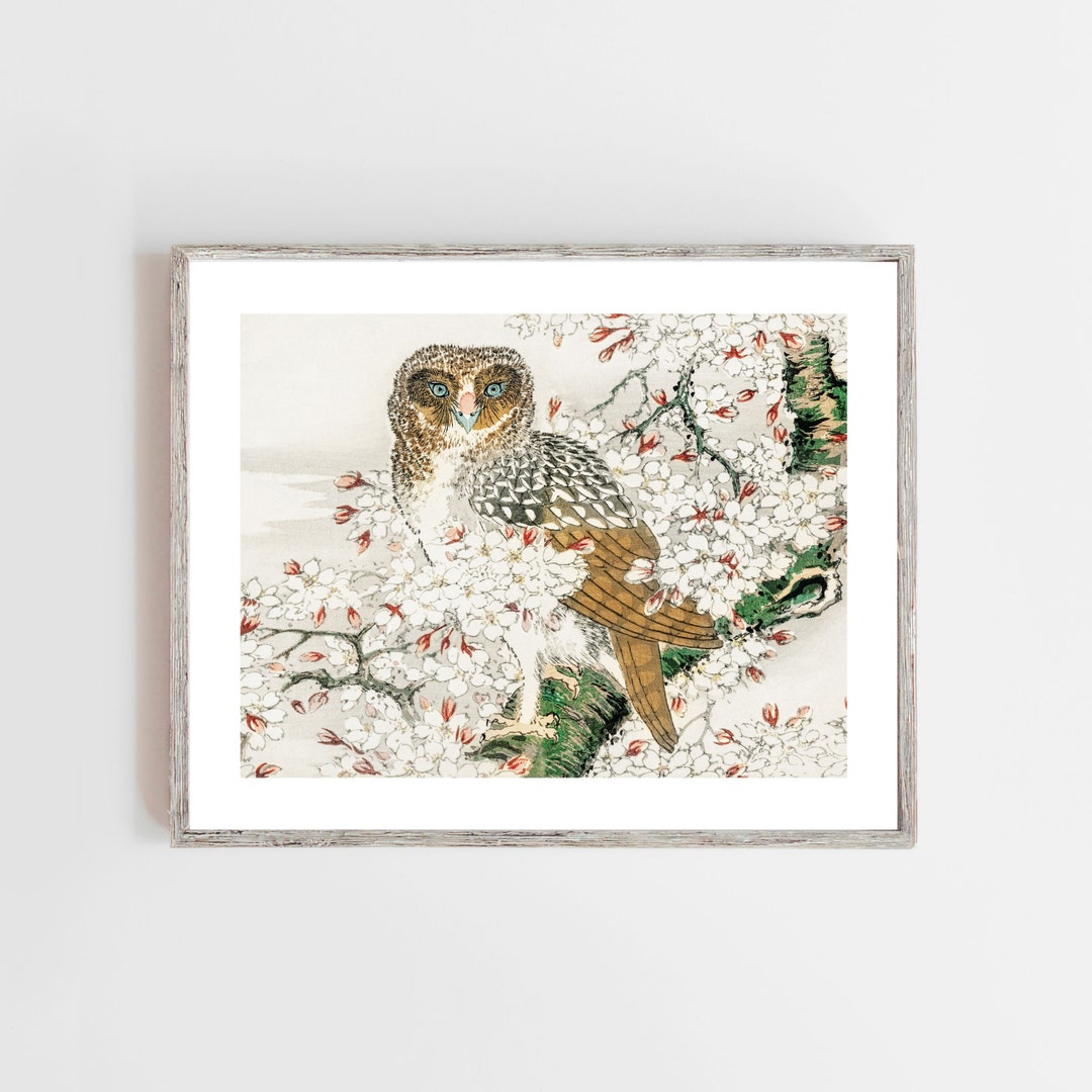 Japanese Owl Art Print Minimal Owl in Tree Painting Japan - Etsy