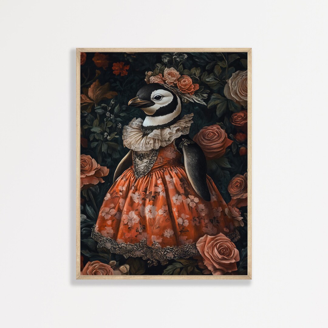 Victorian Penguin Print | Cute Funny Animal Wall Art | Maximalist ...