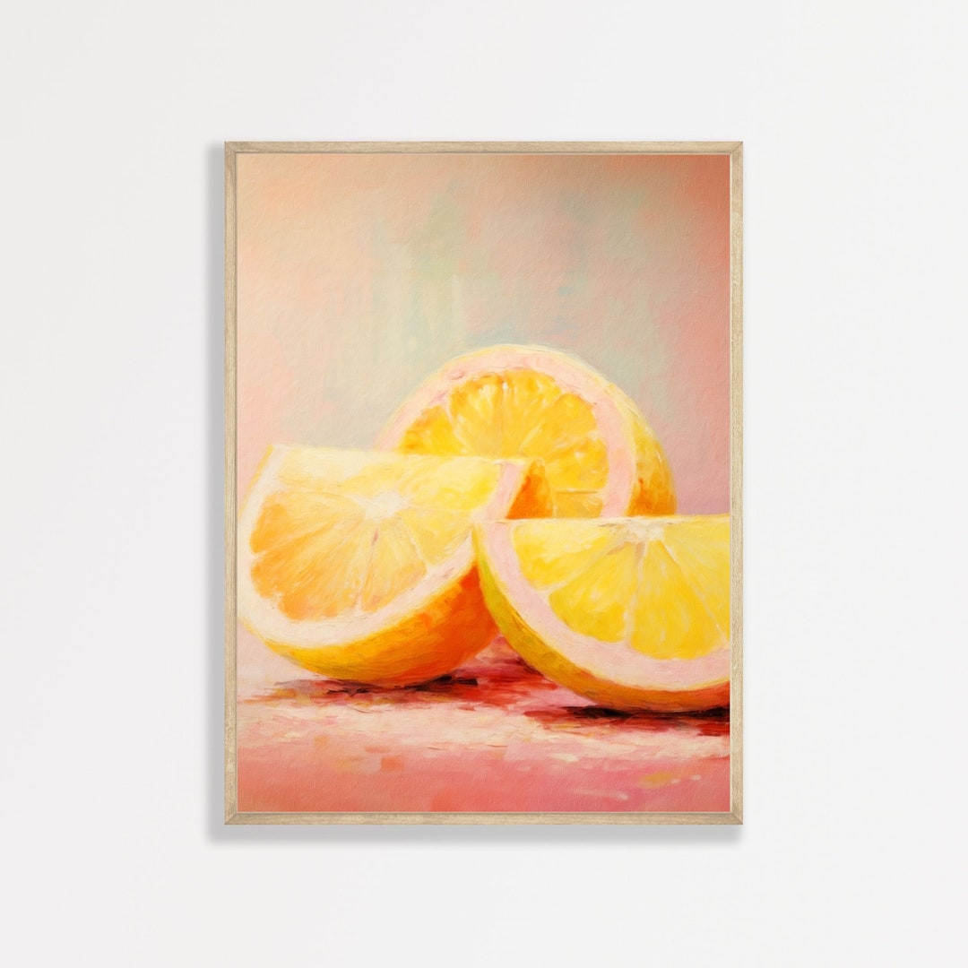 Lemon Slice Painting: Retro Pastel Kitchen Wall Art - Etsy