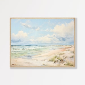 Muted Beach Wall Print | Retro Coastal Oil Painting | Minimal Aesthetic ...