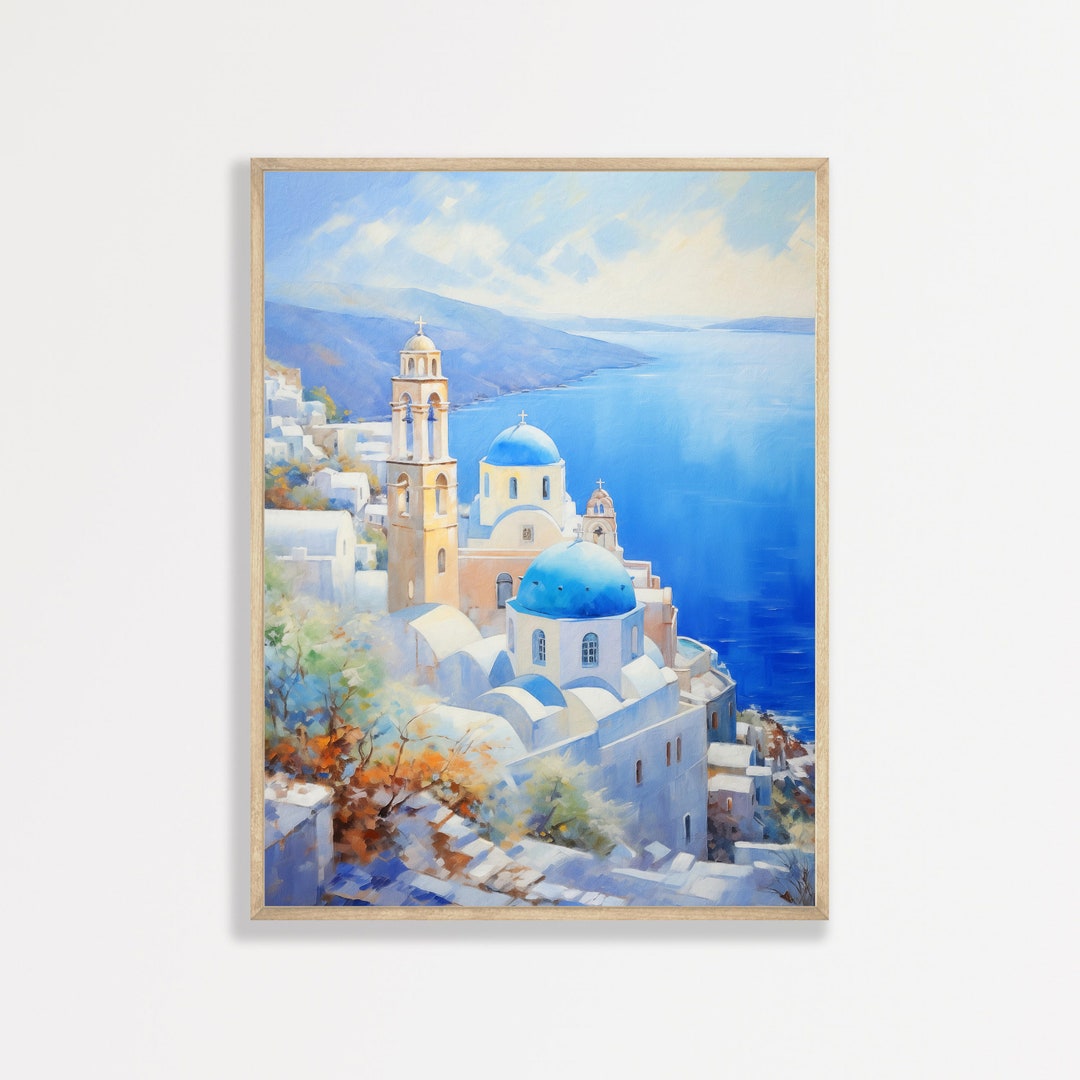 Santorini Painting | Retro Greece Wall Art | Coastal Summer Home Decor ...