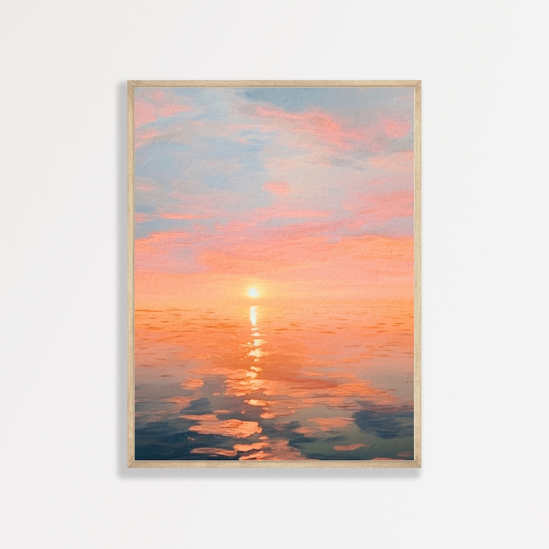 Pastel Sunset Art Print | Retro Minimal Oil Painting Print | Girls ...