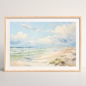 Muted Beach Wall Print | Retro Coastal Oil Painting | Minimal Aesthetic ...