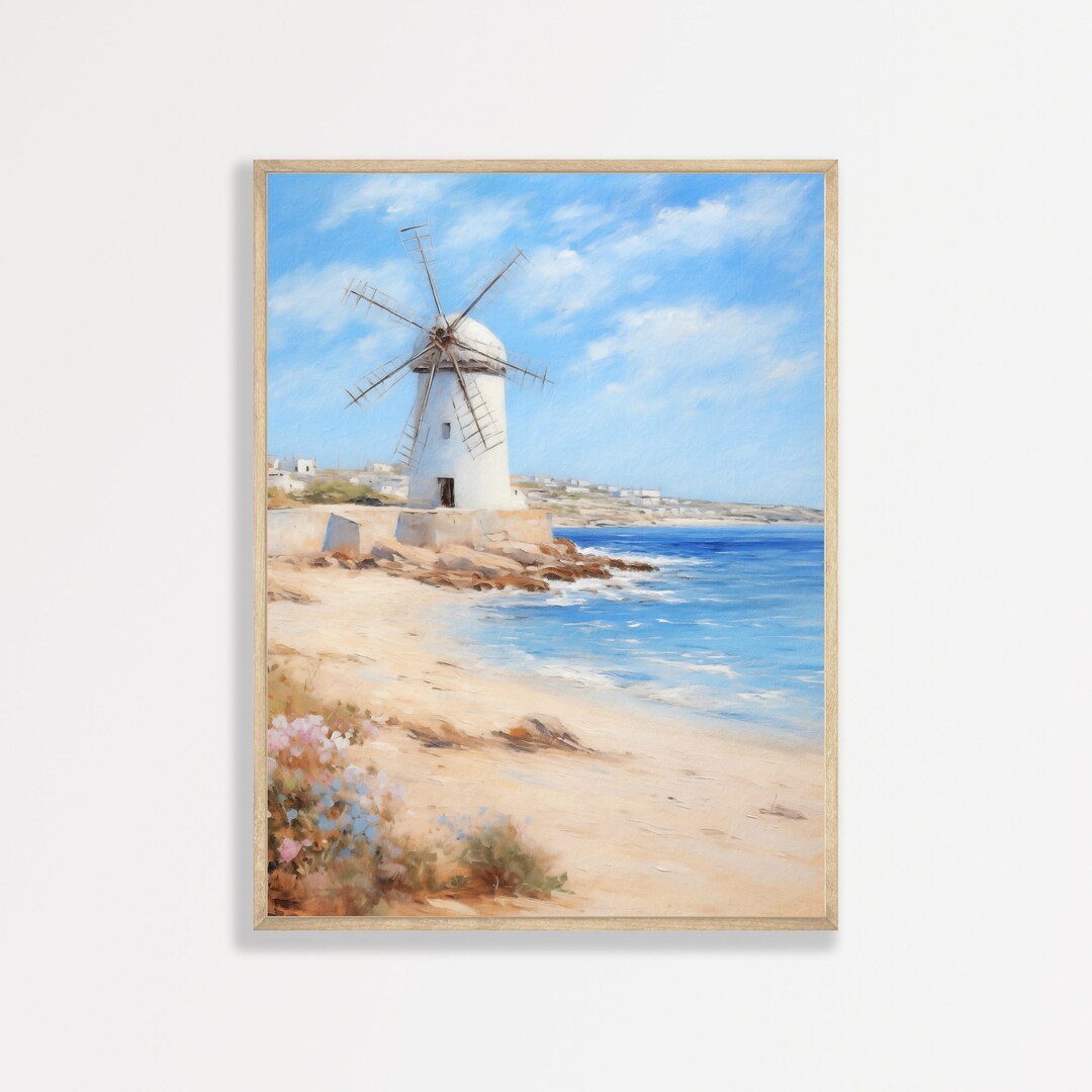 Vintage Coastal Windmill Print, Beach Landscape Artwork - Etsy