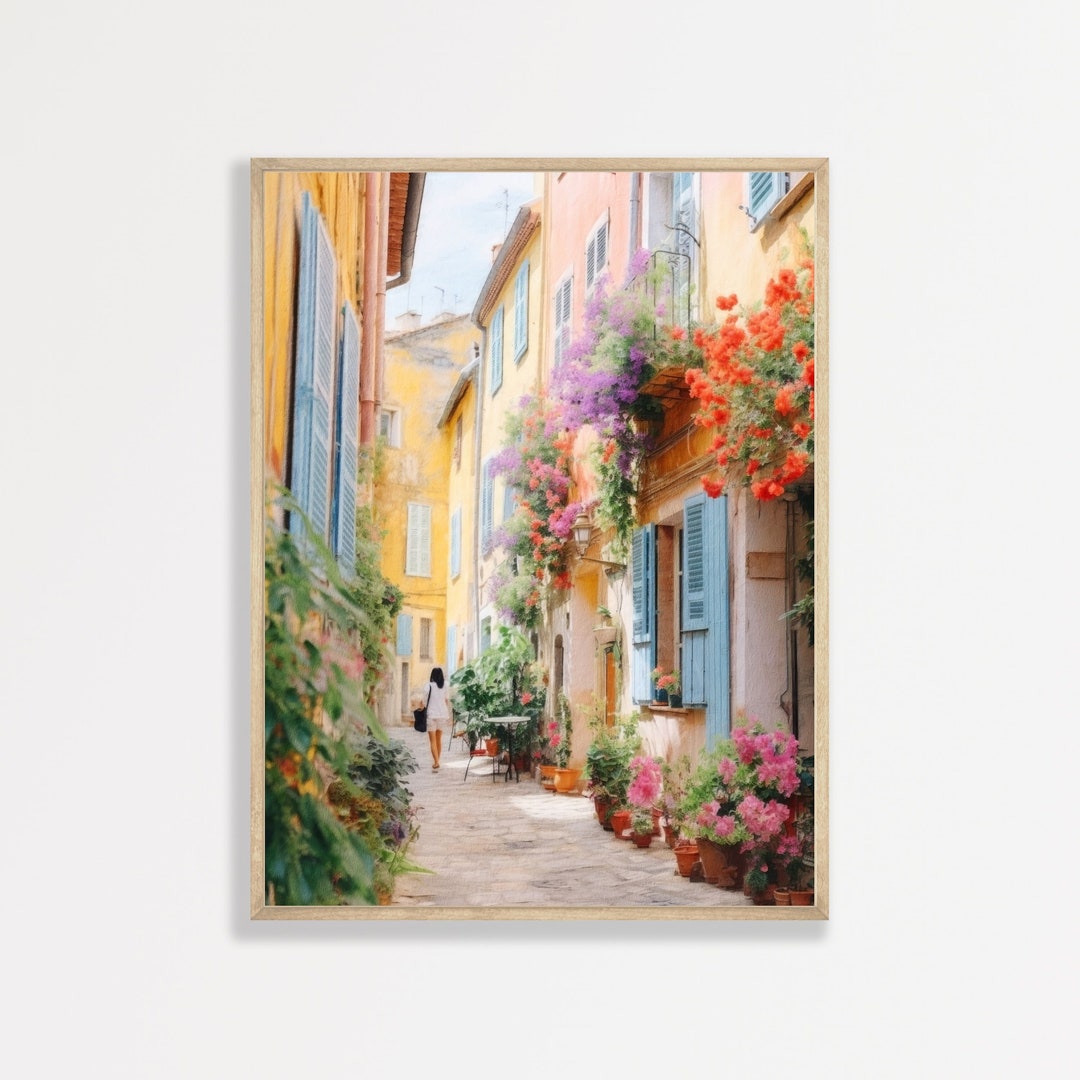 Pastel Alleyway Painting | Retro Vibrant European City Wall Art ...