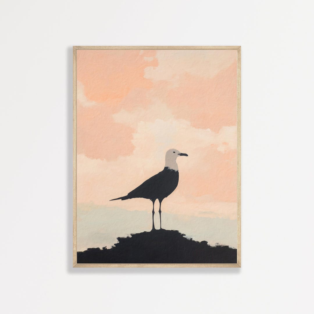 Retro Beach Seagull Print | Minimalist Aesthetic Coastal Home Decor ...