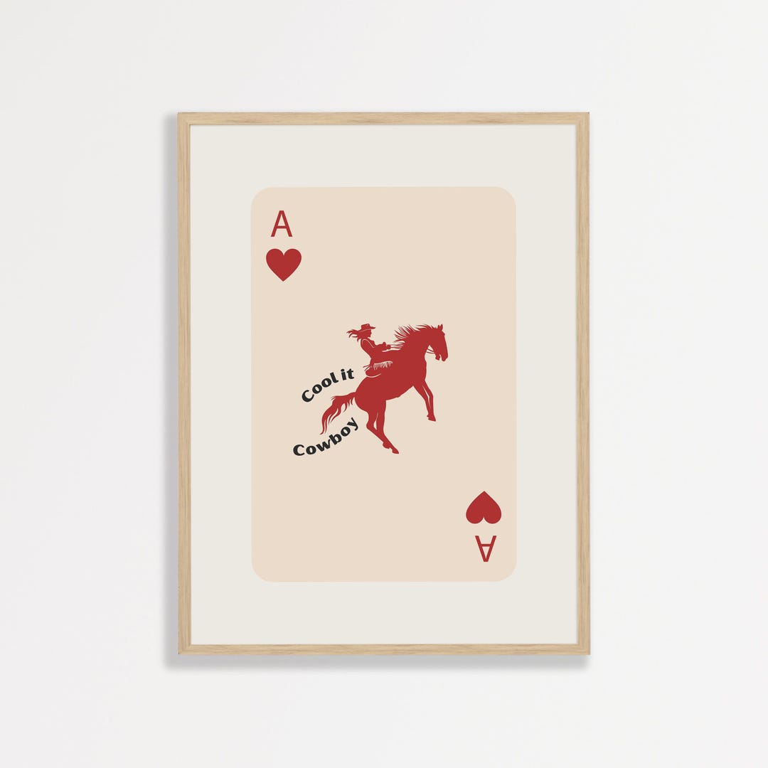 Retro Cowboy Wall Art Print - Western Playing Card Design - Etsy