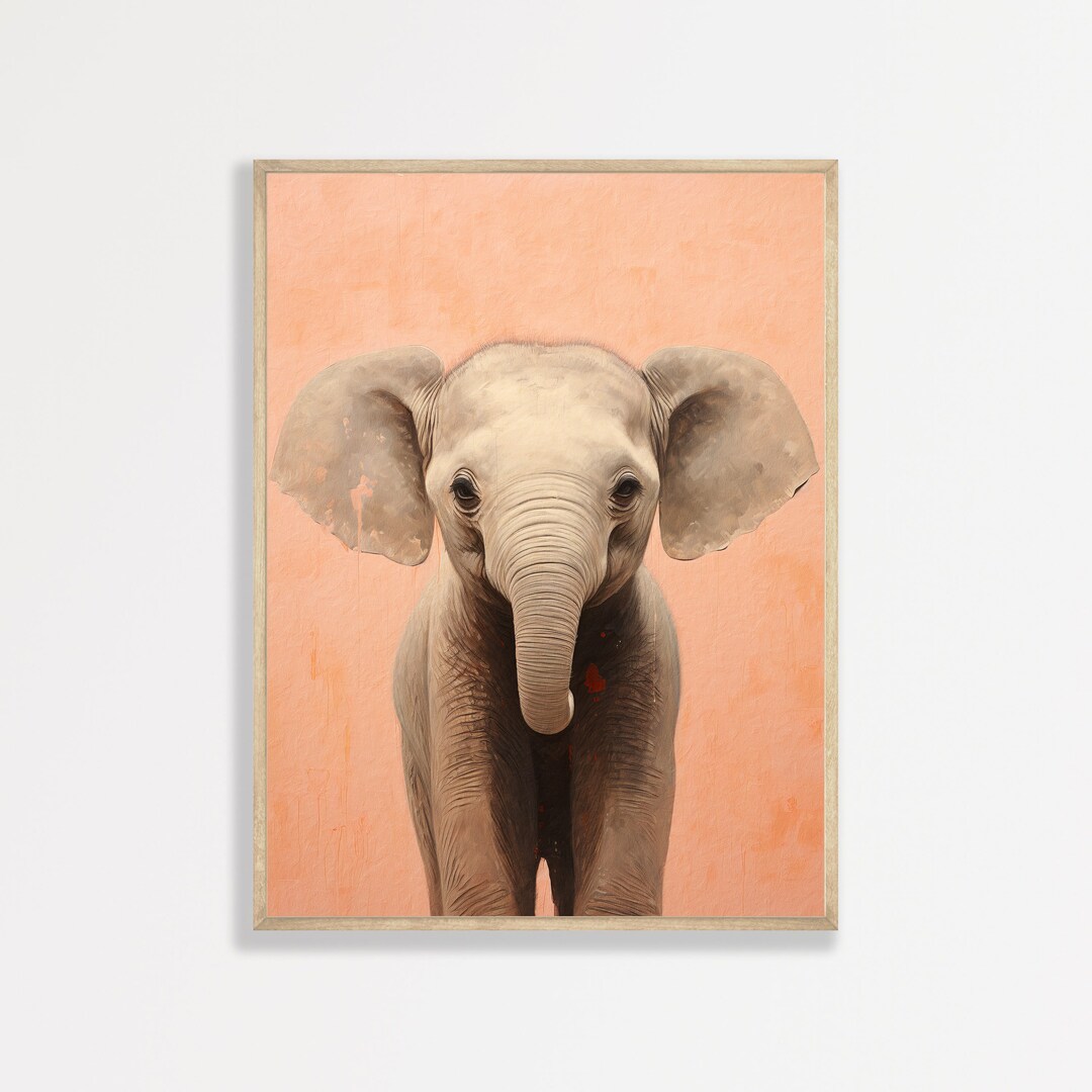 Elephant Wall Print | Retro Nursery Wall Art | Vintage Pink Kids ...