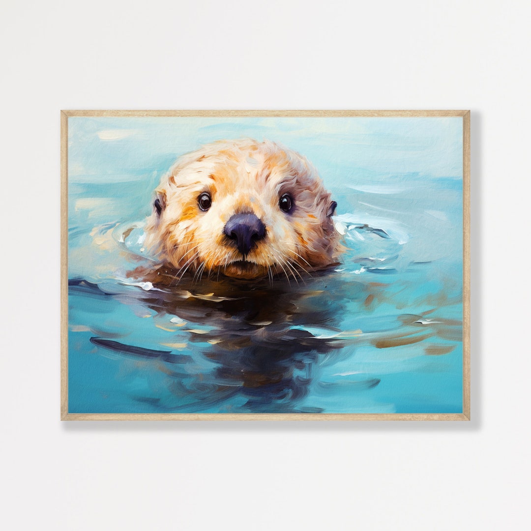 Sea Otter Painting | Retro Nursery Wall Art | Vintage Animal Art Print ...