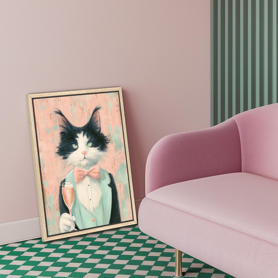 Retro Cat Wall Art Print - Funky 70s Animal Decor for Kitchen - Etsy
