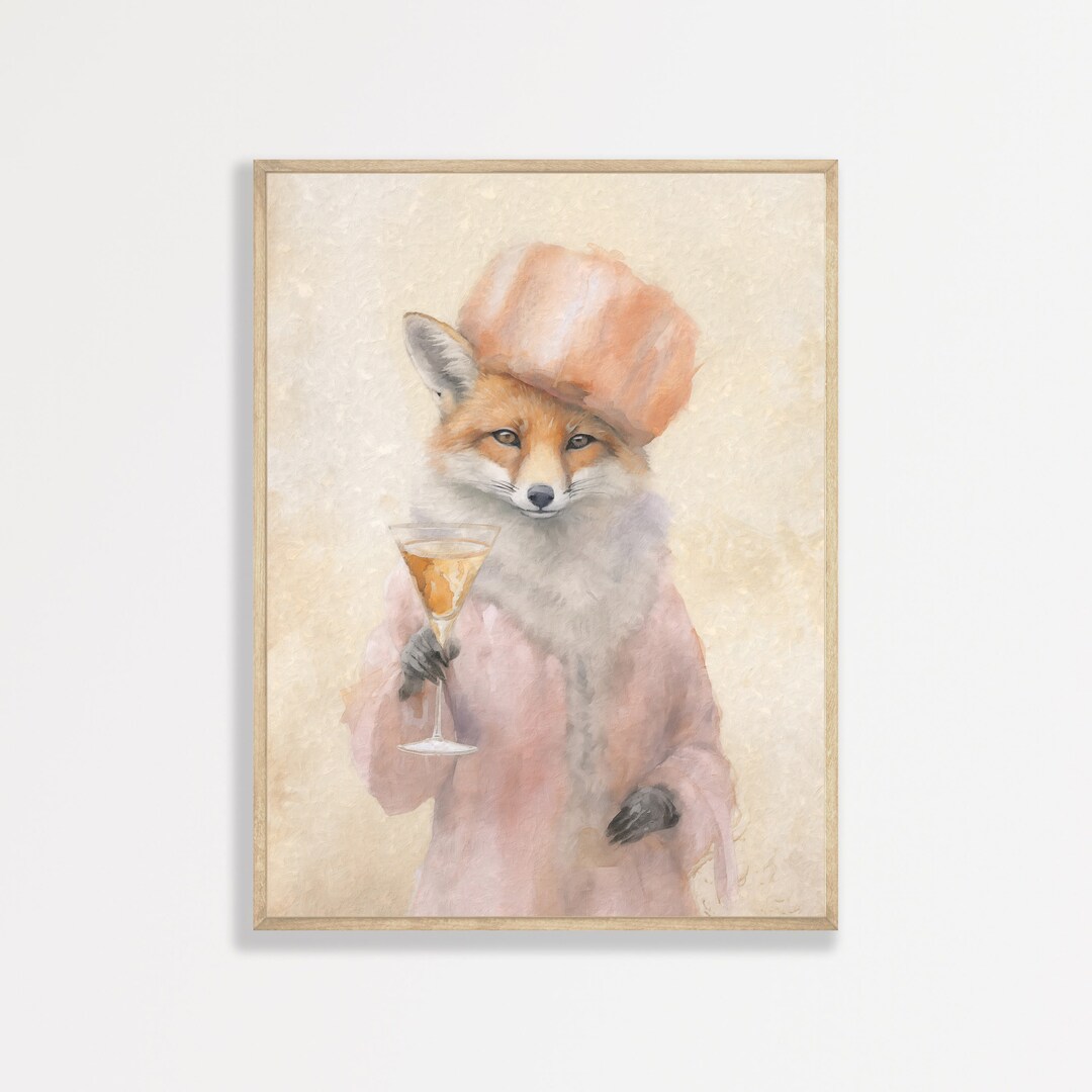 Fox Cocktail Wall Art: Retro Vintage Bar Cart Decor - Etsy