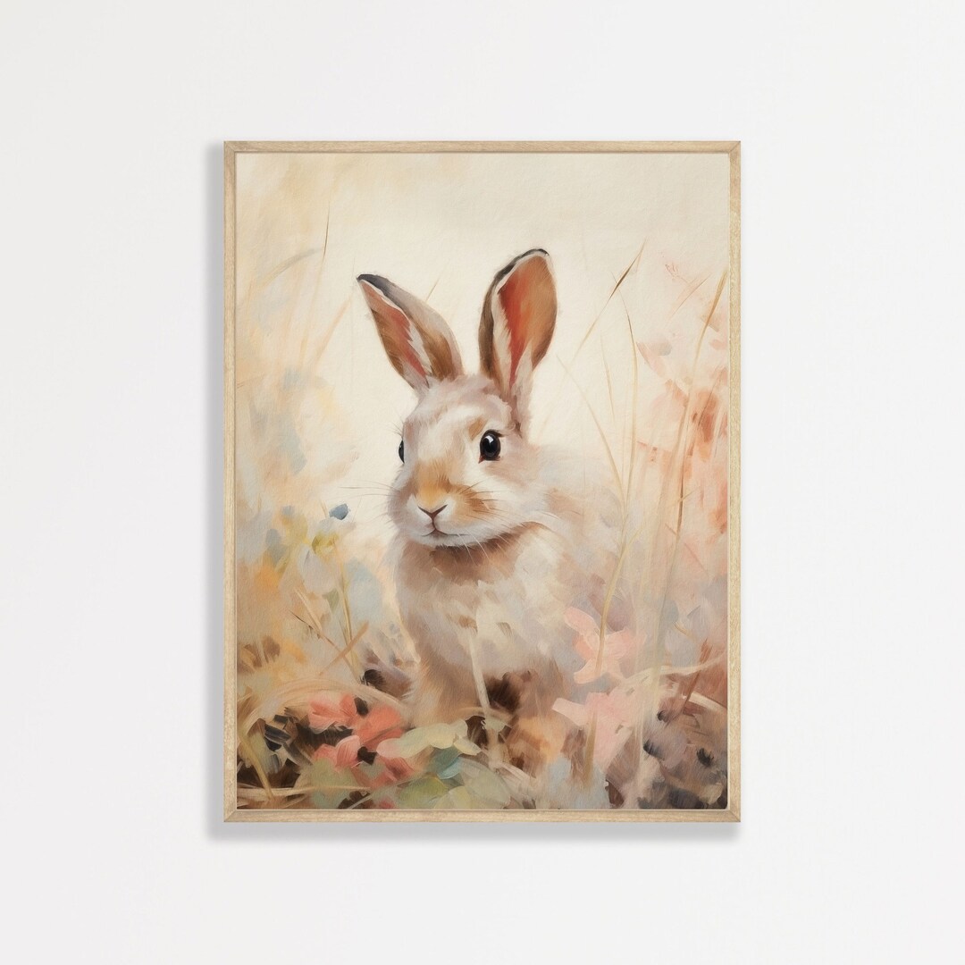 Bunny Rabbit Print | Cute Minimal Muted Painting | Retro Girly Kids ...