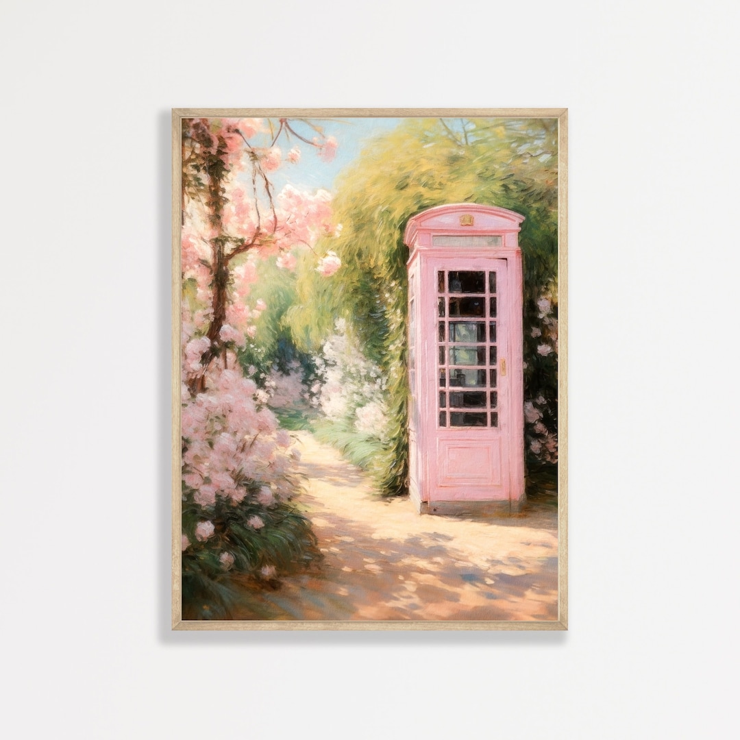 Pink Telephone Booth Pint | Retro Aesthetic Wall Art | Maximalist ...