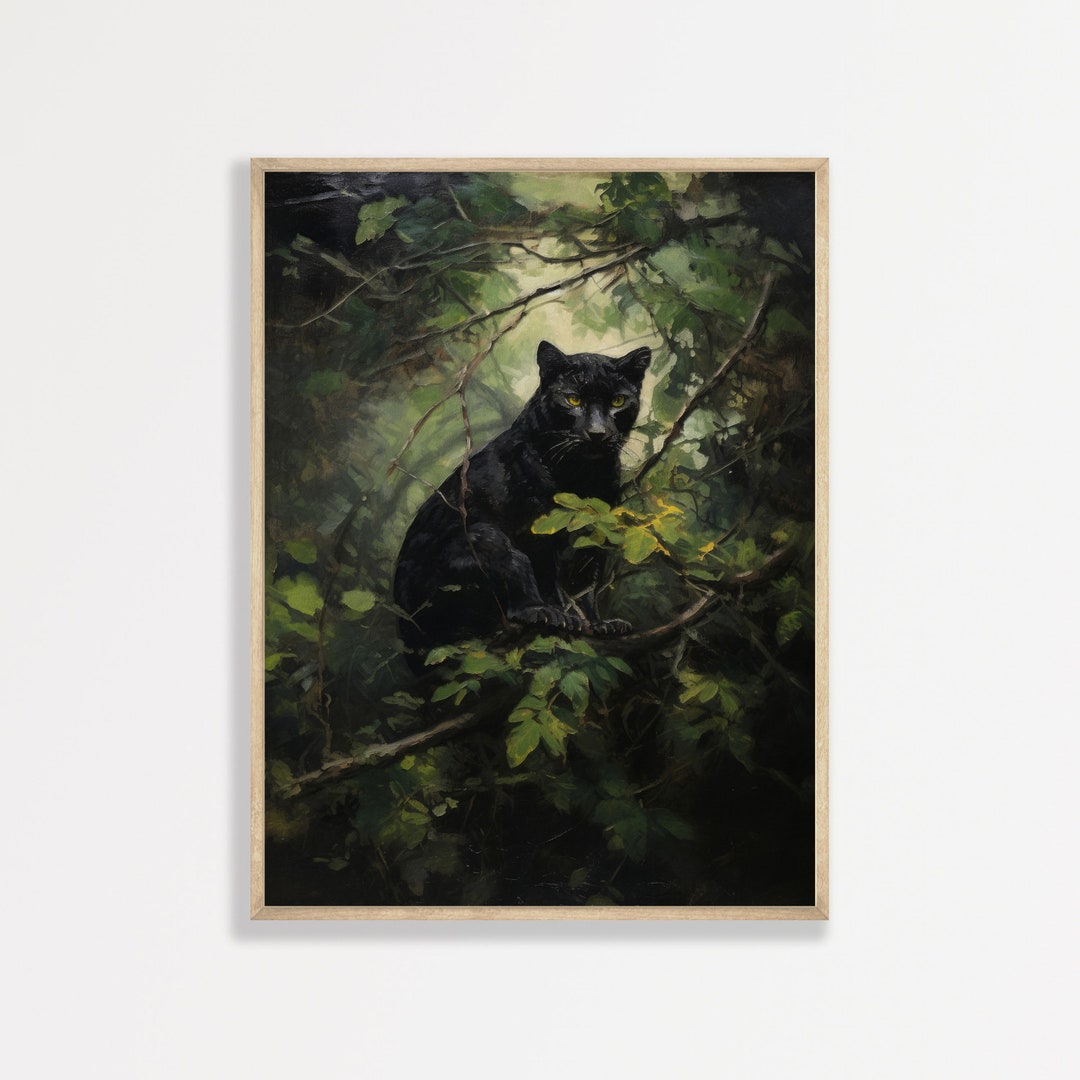 Panther Painting | Dark Moody Nature Wall Art | Vintage Cottagecore ...