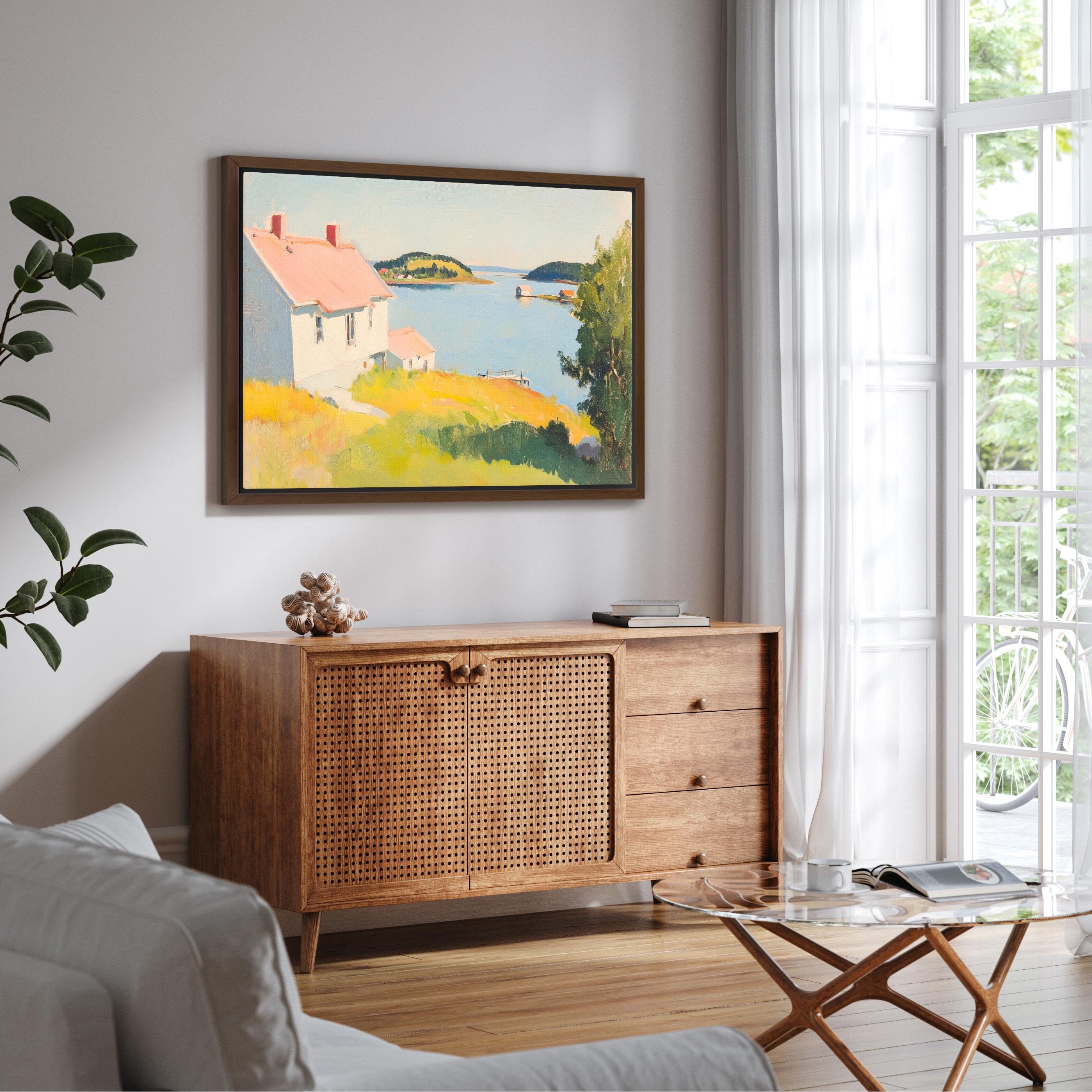 Coastal Village Painting: Neutral Vintage Landscape Wall Art - Etsy