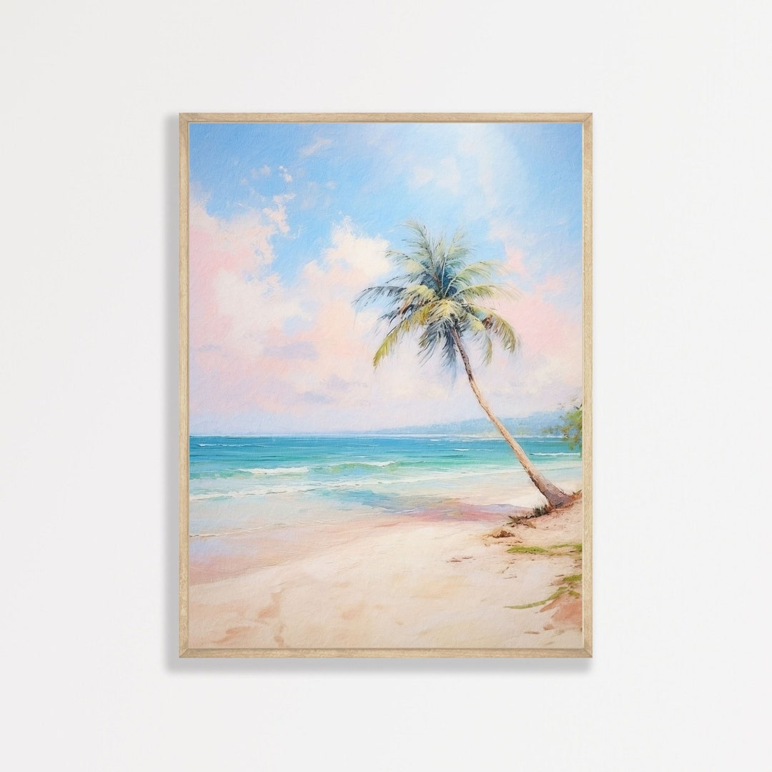 Retro Tropical Print | Aesthetic Beach Coastal Wall Art | Palm Tree ...