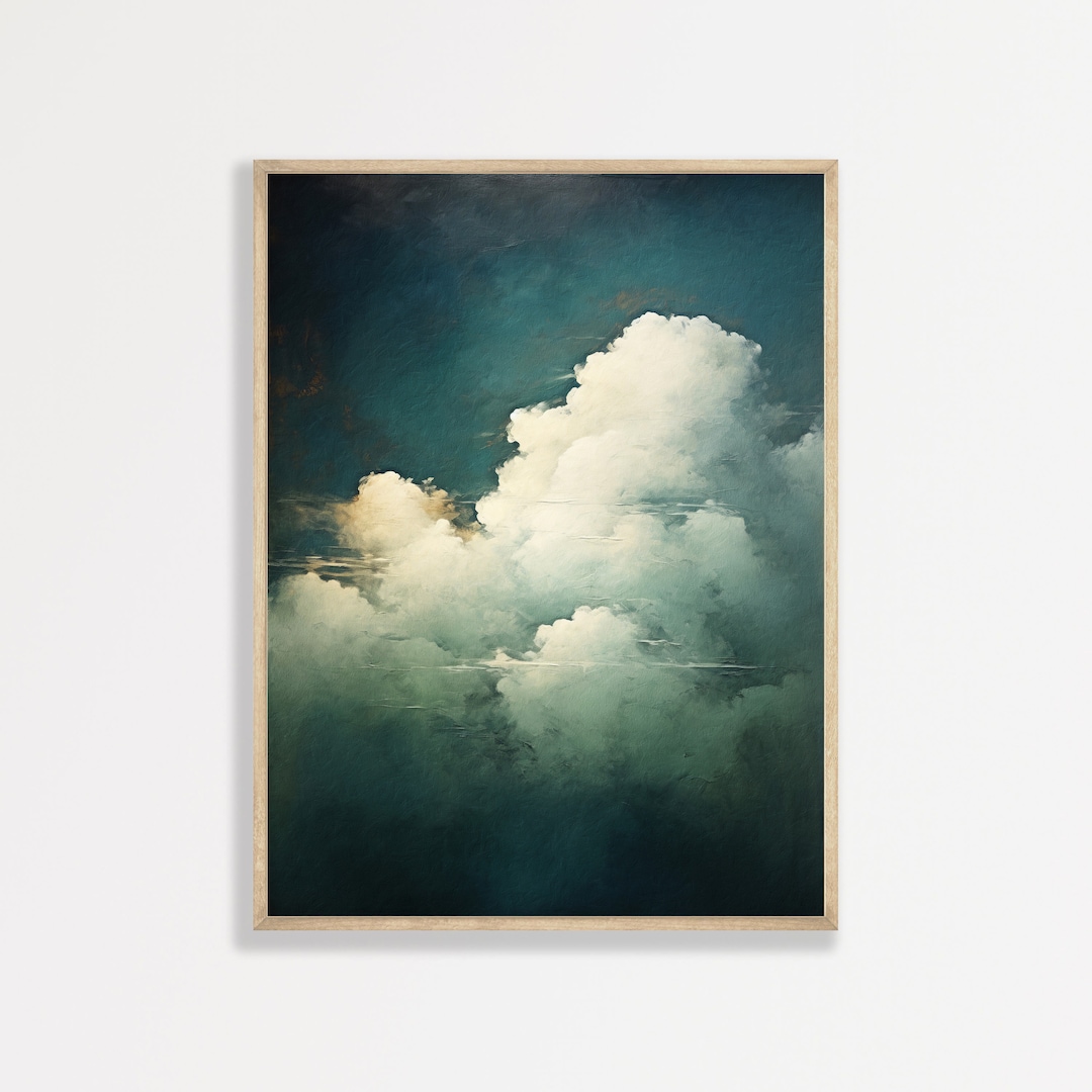 Dark Teal Cloud Print | Vintage Abstract Wall Art | Modern Art Print ...