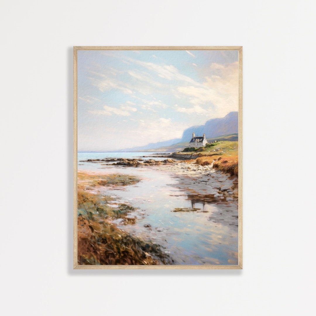 Coastal Seascape Painting | Retro Ocean Landscape Print | Aesthetic Sea ...