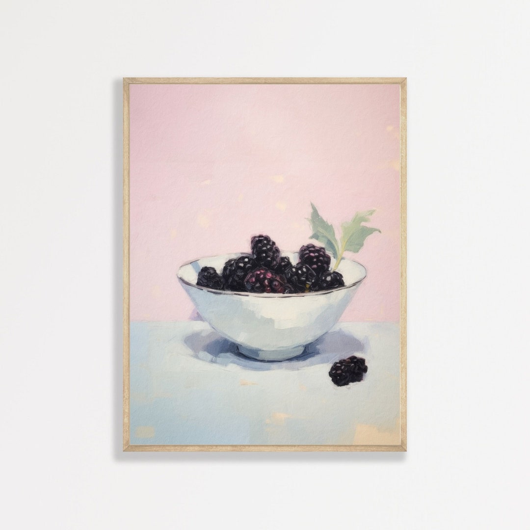 Retro Kitchen Print | Pastel Pink Blackberry Painting | Aesthetic Girly ...