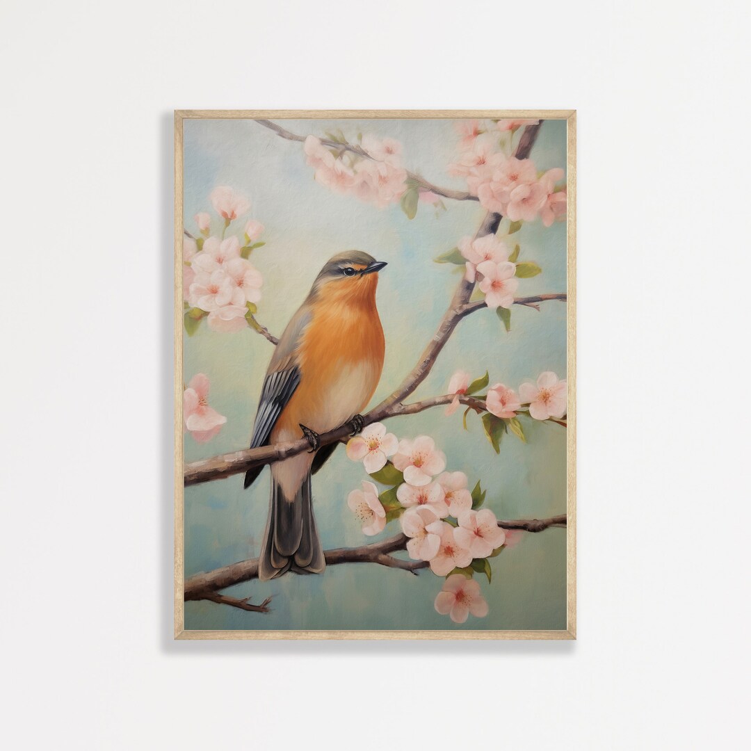 Spring Bird Print | Vintage Bird Painting | Retro Wall Art | Farmhouse ...
